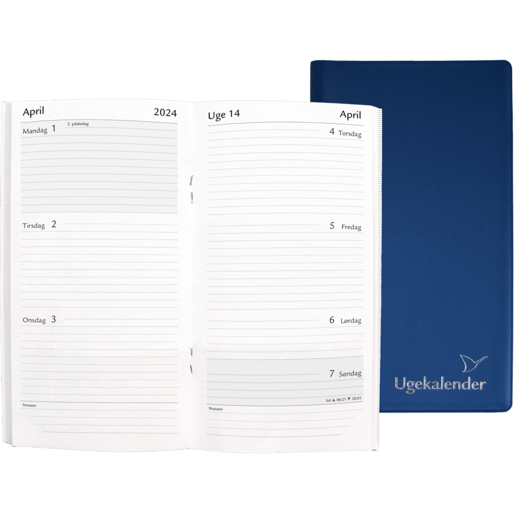 Klammehæftet ugekalender 2024, blå | Kalenderbutik