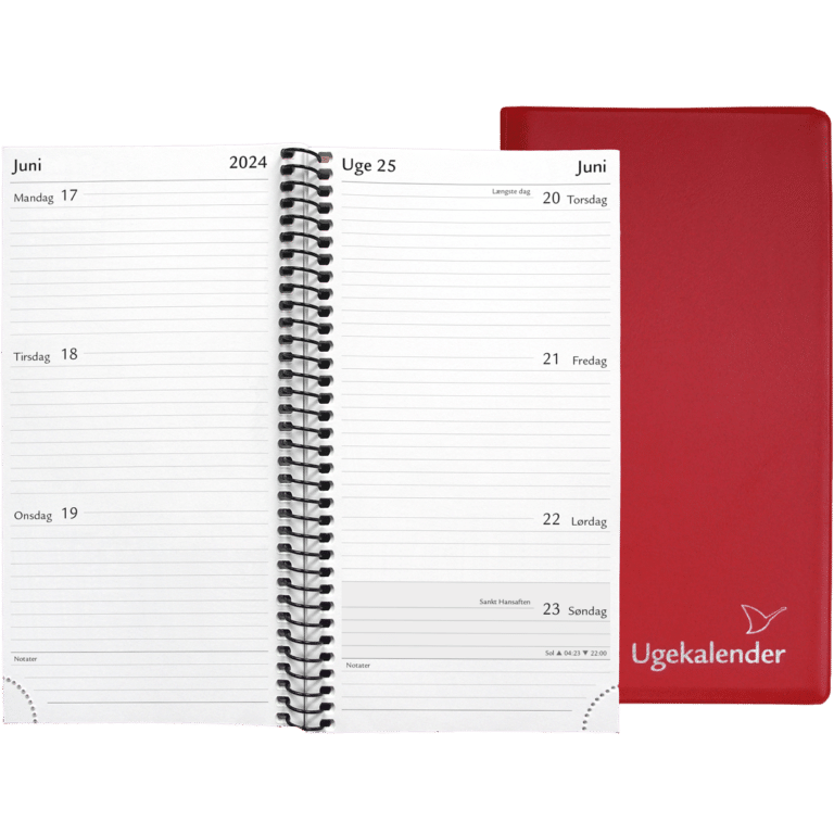 Spiral ugekalender 2024, rød | Kalenderbutik