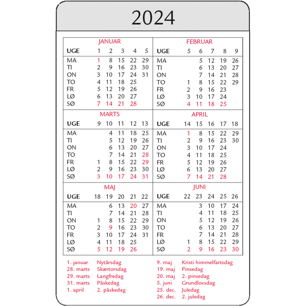 Mini årskalender, dankort str. 2024 | Kalenderbutik