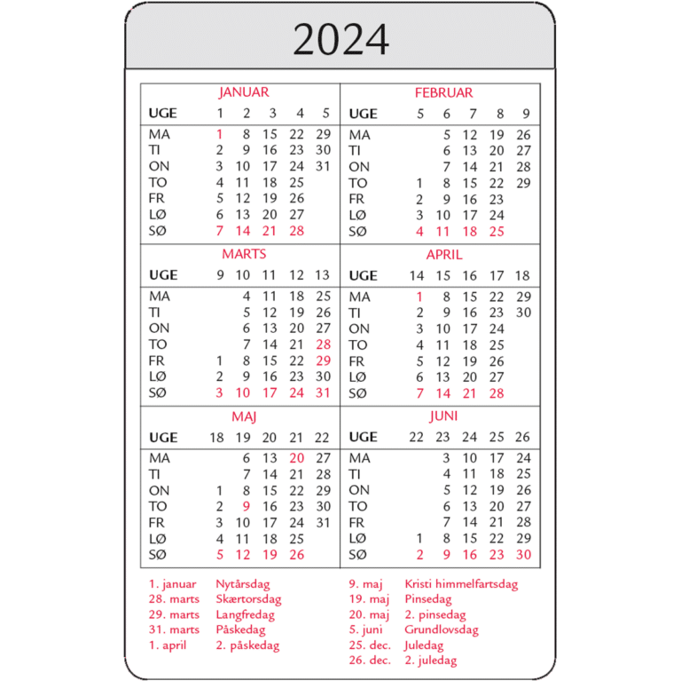 Mini årskalender, dankort str. 2024 | Kalenderbutik